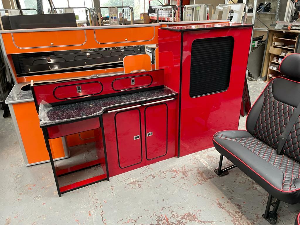 Assembled Transit Custom Vivaro Trafic SWB Gloss RED Furniture Camper ...