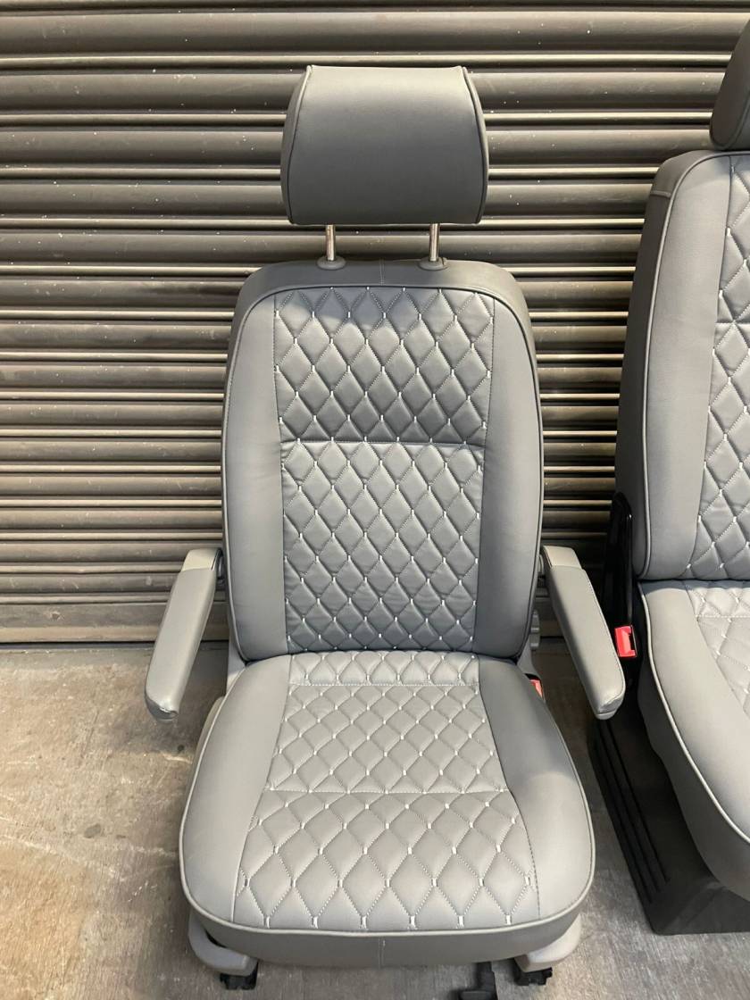 VW T5 T6 2+1 Seats Upholstering Service Grey Large Diamond - Lusso Campers