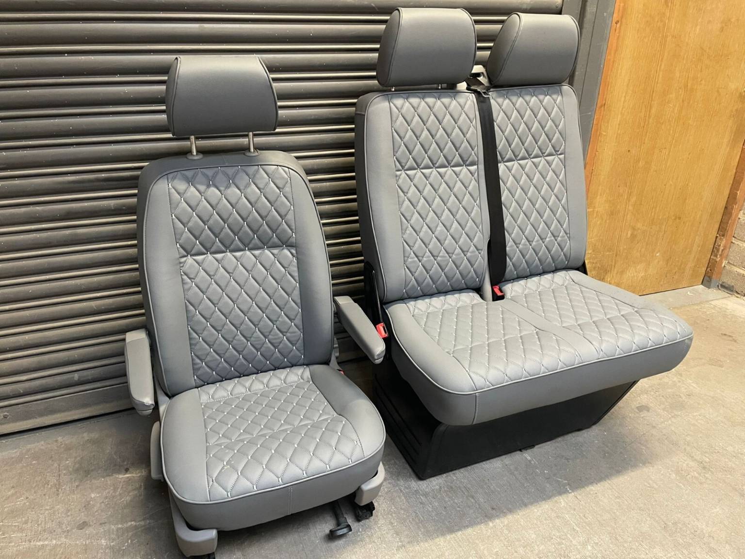 VW T5 T6 2+1 Seats Upholstering Service Grey Large Diamond - Lusso Campers
